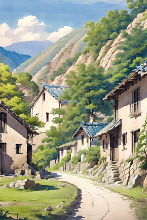 数字艺术乡村插图素材下载-众图网