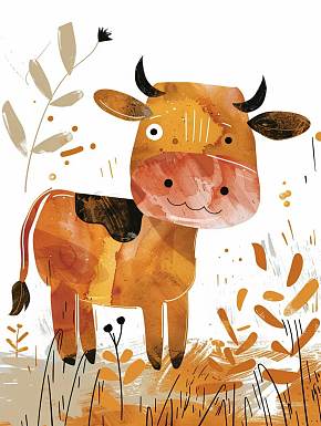 数字艺术卡通牛动物插画卡通牛插图素材下载-众图网