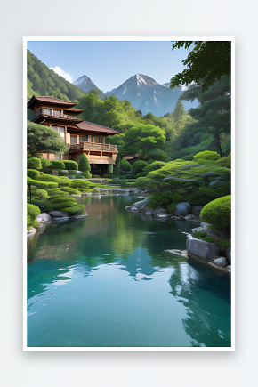 山峦倒映宛如画中的别墅与壮丽山脉素材下载-众图网