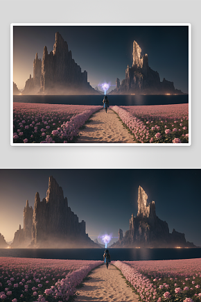 夜幕降临玫瑰沙滩素材下载-众图网