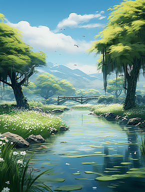 春天生机勃勃的柳树背景素材下载-众图网