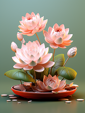 3D立体漂亮的花卉元素素材下载-众图网