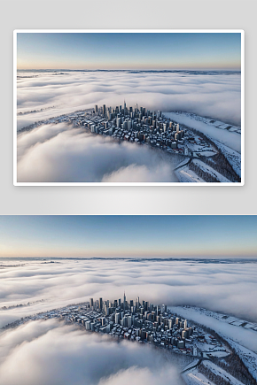 鸟瞰图天际线覆盖浓雾冬季图片素材下载-众图网