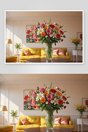 客厅里花瓶里放着一些花图素材下载-众图网