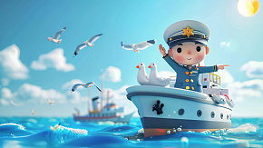 海洋上军舰上3D可爱的海员素材下载-众图网