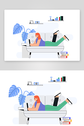 互联网卡通办公场景插画素材下载-众图网