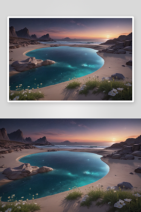 沙滩上的水潭美景素材下载-众图网