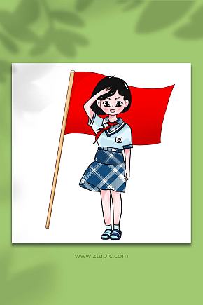 手绘卡通少先队员学生敬礼素材插画素材下载-众图网
