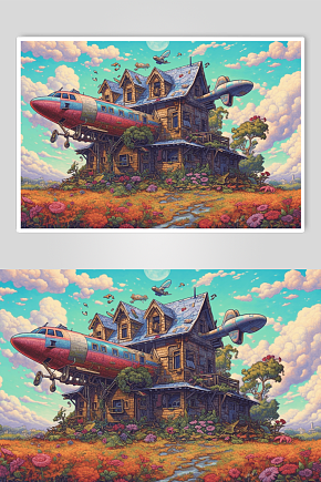 数字艺术AI郊外乡村风景插画素材下载-众图网