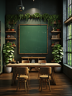 简约课堂黑板桌椅场景素材下载-众图网