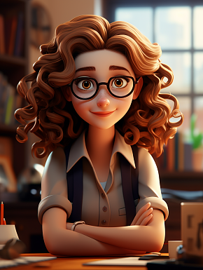 可爱卡通戴眼镜的漂亮女孩素材下载-众图网