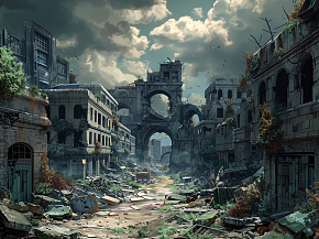 战争过后的废墟城市场景素材下载-众图网
