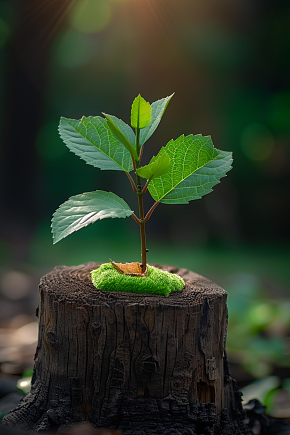 树桩上发芽的小树苗素材下载-众图网