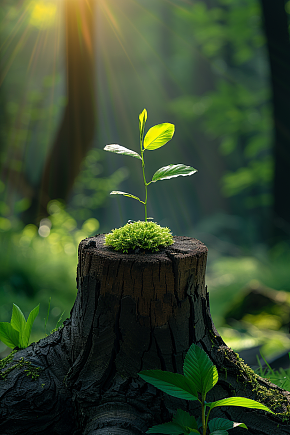 树桩上发芽的小树苗素材下载-众图网