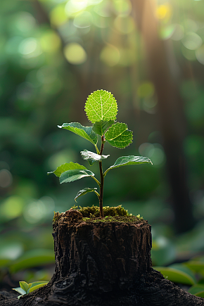 树桩上发芽的小树苗素材下载-众图网