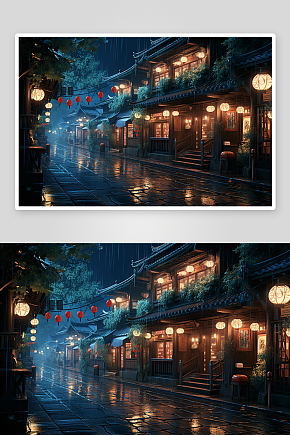 夜晚下古代街道场景素材下载-众图网