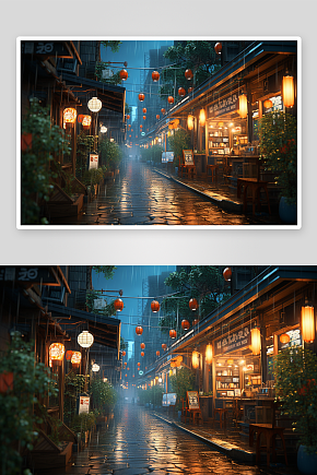 夜晚下古代街道场景素材下载-众图网