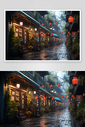 夜晚下古代街道场景素材下载-众图网