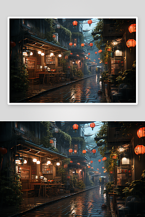 夜晚下古代街道场景素材下载-众图网