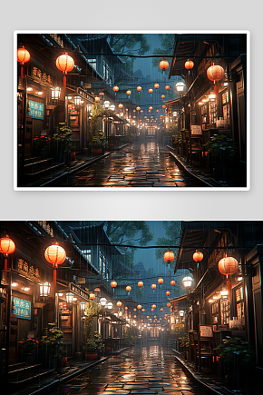 夜晚下古代街道场景素材下载-众图网