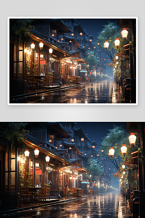 夜晚下古代街道场景素材下载-众图网