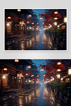 夜晚下古代街道场景素材下载-众图网