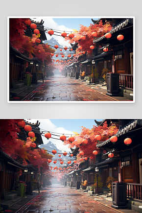 夜晚下古代街道场景素材下载-众图网