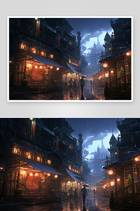 夜晚下古代街道场景素材下载-众图网