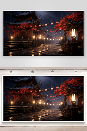 夜晚下古代街道场景素材下载-众图网