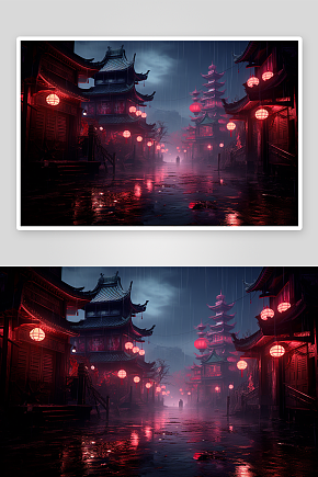 夜晚下古代街道场景素材下载-众图网