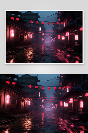 夜晚下古代街道场景素材下载-众图网