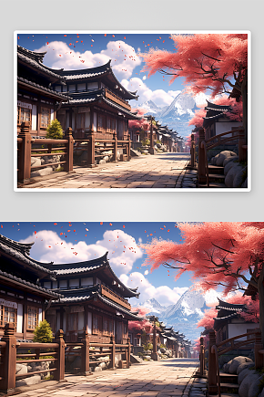 夜晚下古代街道场景素材下载-众图网