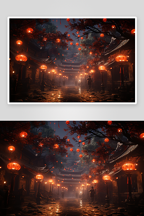 夜晚下古代街道场景素材下载-众图网