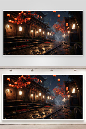 夜晚下古代街道场景素材下载-众图网