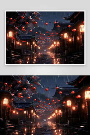 夜晚下古代街道场景素材下载-众图网