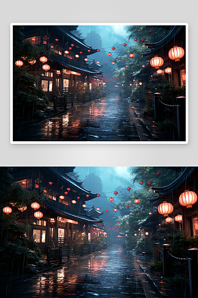 夜晚下古代街道场景素材下载-众图网