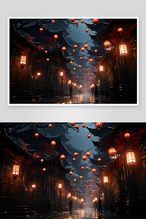 夜晚下古代街道场景素材下载-众图网