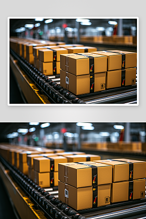 物流仓库传送带上的包裹素材下载-众图网