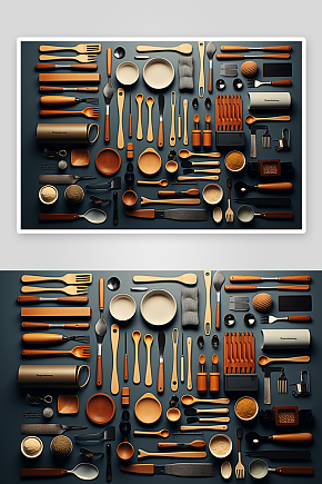 整齐摆放的厨房用具素材下载-众图网