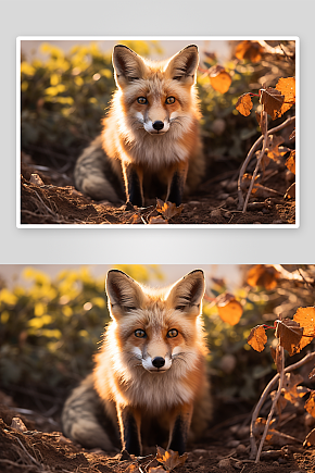 野外草丛中的小狐狸背景素材下载-众图网