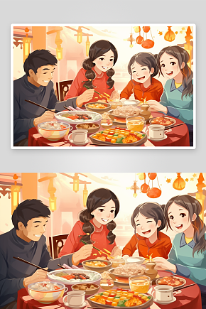 一家人吃团圆饭场景素材下载-众图网