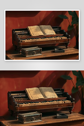 木桌上古书籍场景素材下载-众图网