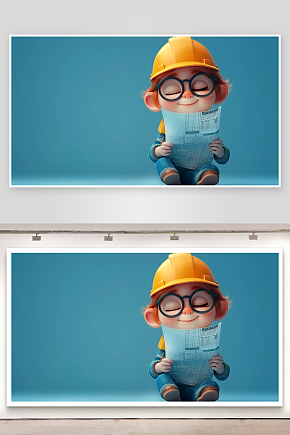 可爱卡通带着安全帽的工人素材下载-众图网