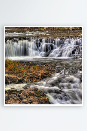 瀑布山涧树木风景画图片素材下载-众图网