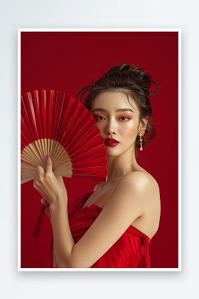 数字艺术元旦新年红裙美女医美人物摄影图素材下载-众图网