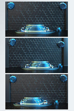 智能科技空间C4D618双十一展台背景3D模型场景素材下载-众图网