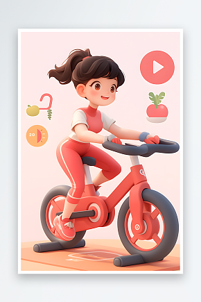 AI动感单车卡通健身房运动锻炼人物插画素材下载-众图网