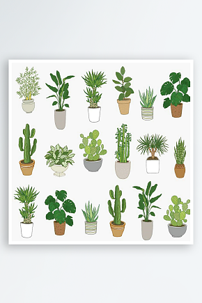 手绘矢量水彩植物盆栽插画模板下载-编号9536836-众图网