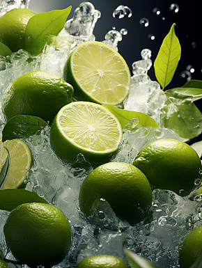 创意水花中的青柠檬背景素材下载-众图网