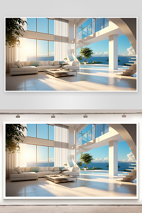 漂亮的海边建筑背景素材下载-众图网